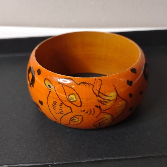 Jewelry | Very Cool 8 Inch Wooden Orange Animal Print Cat Bangle | Poshmark